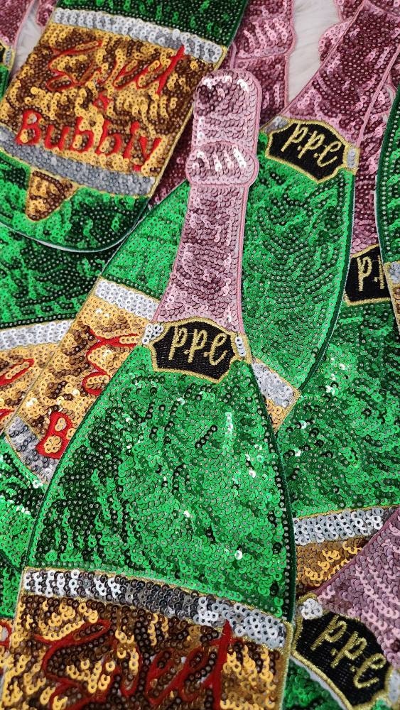 NEW, Sparkling Bubbly - 12" Iron-on, Sequins and Embroidered Wine Bott – PatchPartyClub