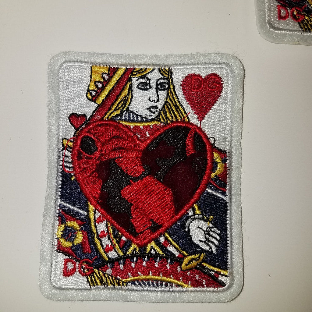Iron-On, 2-pc set, "Queen of Hearts" Embroidered Playing Card Patches ...