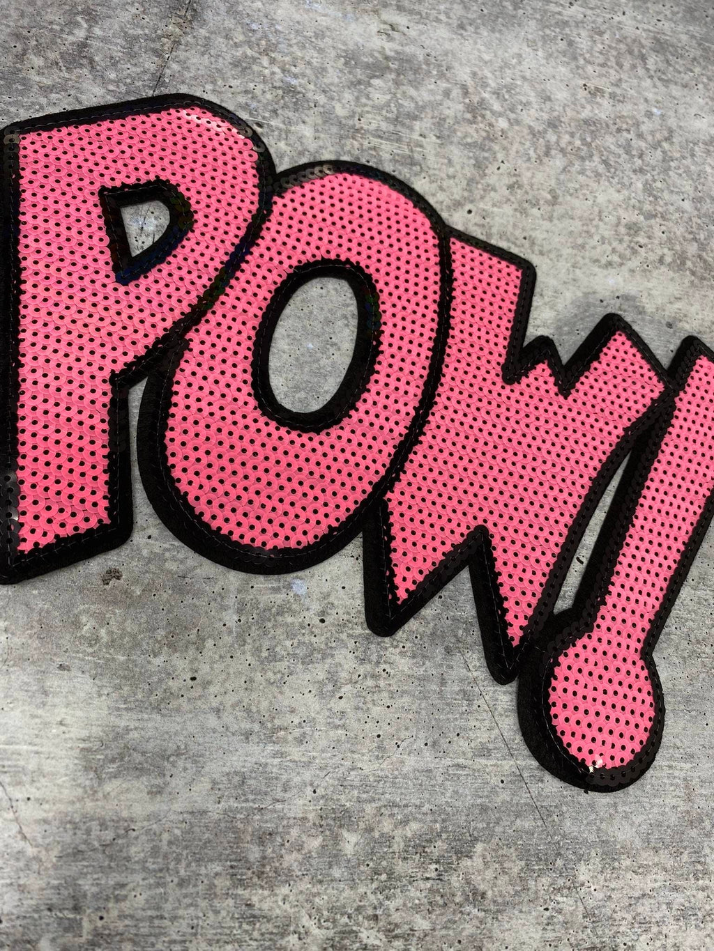 NEW, Pink "POW!" Sequins Sparkling Patch, Large Applique, Statement Pa ...